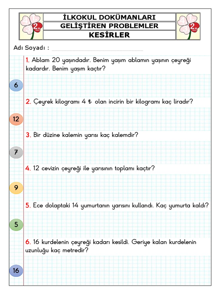 2 Sinif Kesir Problemleri | PDF