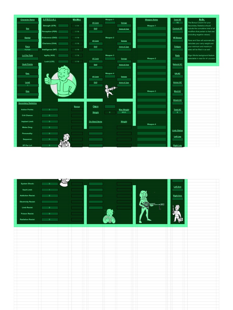 Fallout V&D Character Sheet - BASE COPY Pip Boy Reskin - Statistics & Character Info | Download ...