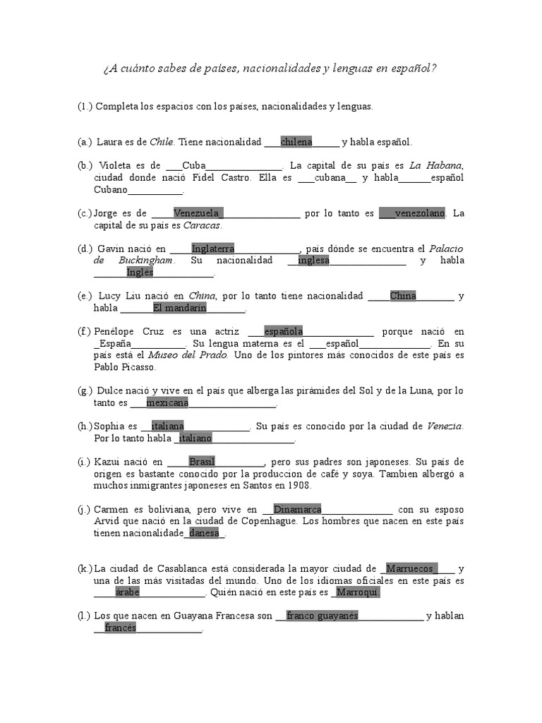 Países y Nacionalidades en Español | PDF