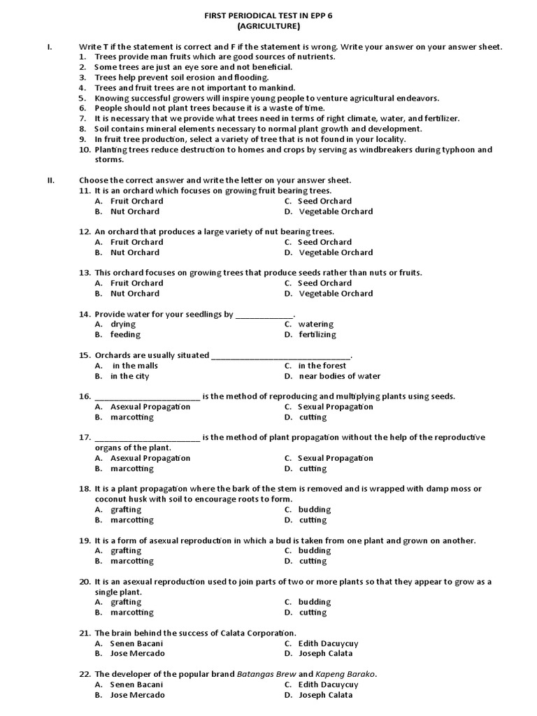 First Periodical Test in Epp 6 | PDF | Trees | Seed