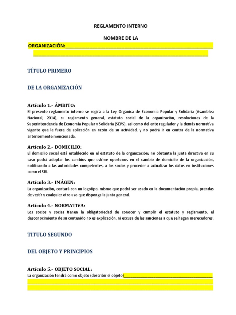 Modelo de Reglamento Interno | PDF | Votación | Quórum