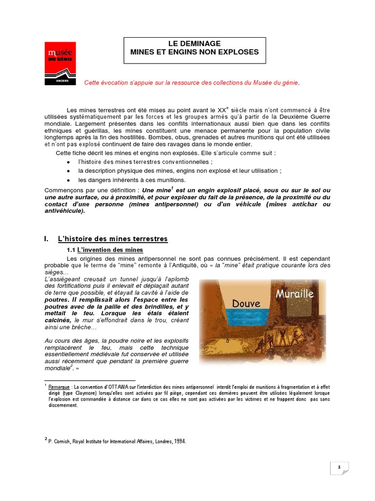 Le Deminage Mines Et Engins Non Exploses: Cette Évocation S'appuie Sur ...