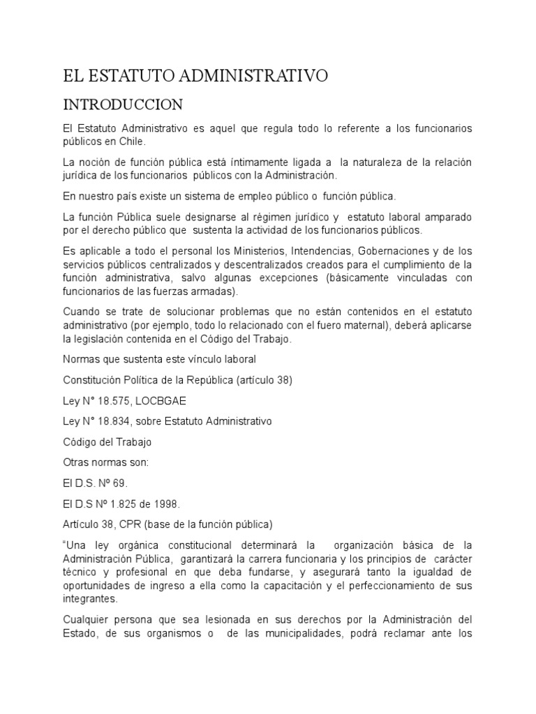 Estatuto Administrativo en Chile | PDF | Ley administrativa | Estado ...