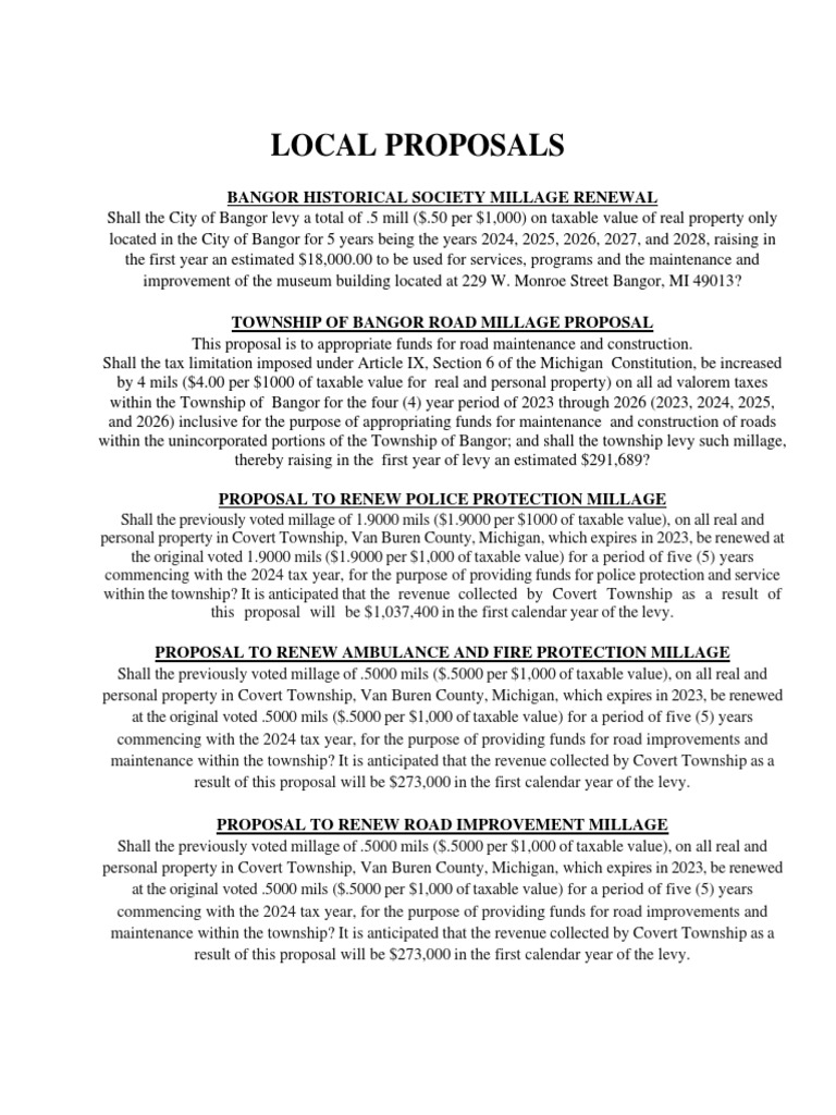Watervliet Township Levy Renewal Proposal | PDF | Property Tax | Taxes