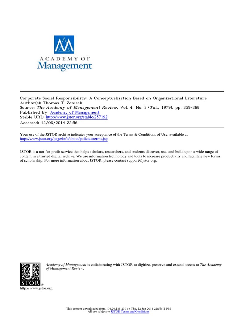1979 Zenisek 1 | PDF | Corporate Social Responsibility | Ideologies