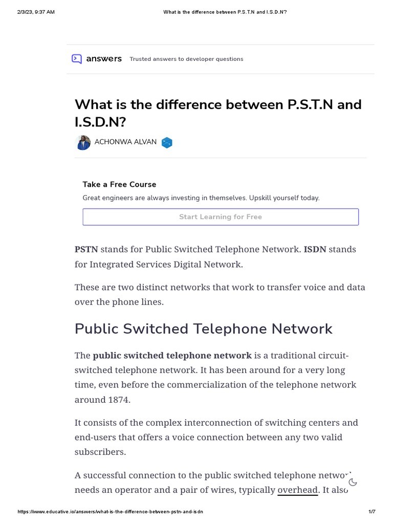 What Is The Difference Between P.S.T.N and I.S.D.N | PDF | Public Switched Telephone Network ...