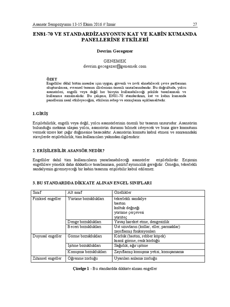 EN 81-70 ETKİLERİ 2016 | PDF