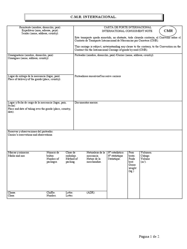 Plantilla CMR Internacional Editable | PDF