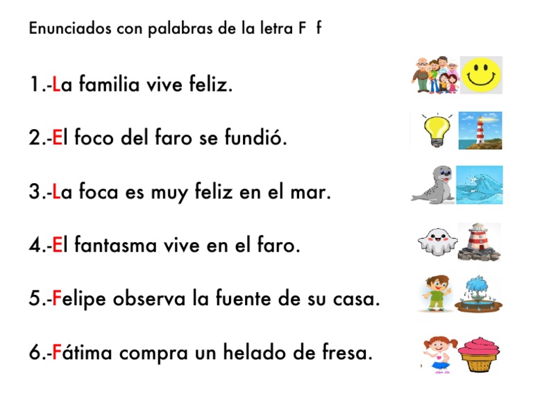 Enunciados Con Palabras de La Letra F F | PDF