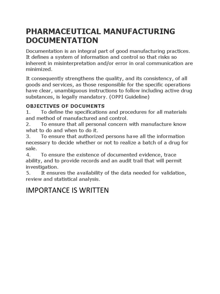 Pharmaceutical Manufacturing Documentation | PDF