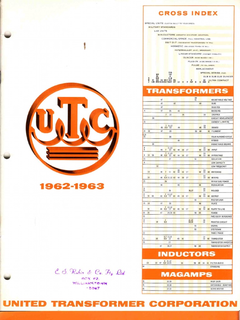 Utc Transformer Catalog 1963 | PDF
