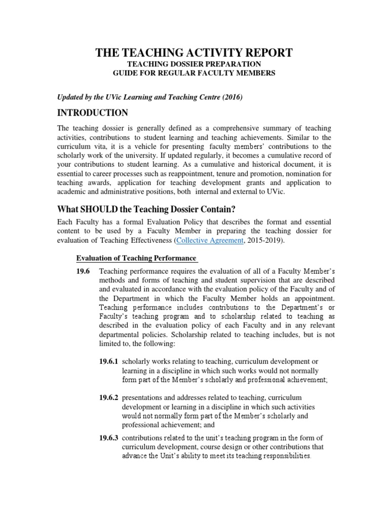 Teaching Activity Report Guidelines | PDF | Learning | Curriculum