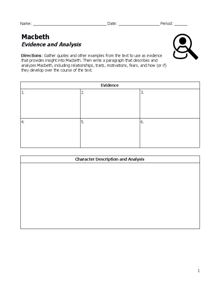 Character Analysis Organizers | PDF | Macbeth | Shakespearean Tragedies