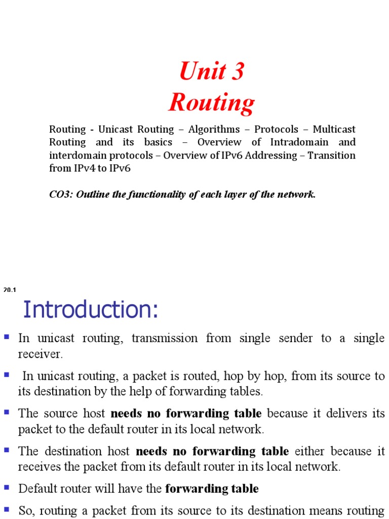 Unit 3 Routing Co3 Outline The Functionality Of Each Layer Of The Network Pdf Routing