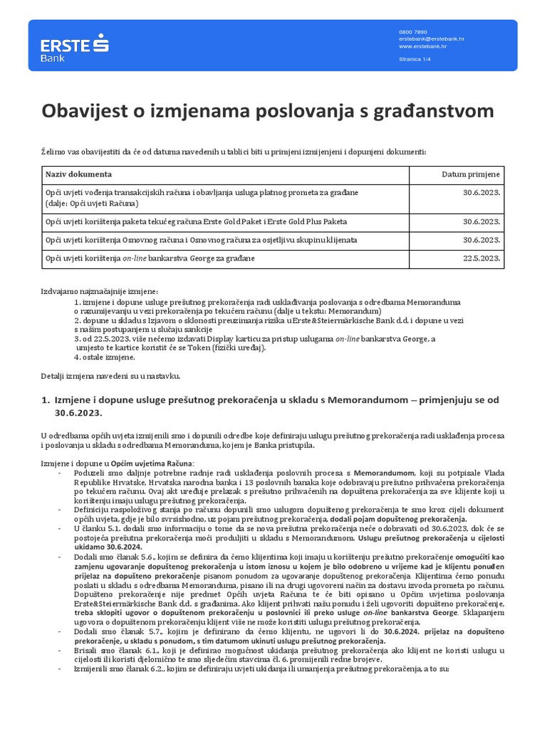 Obavijest o Izmjenama U Poslovanju 042023 | PDF