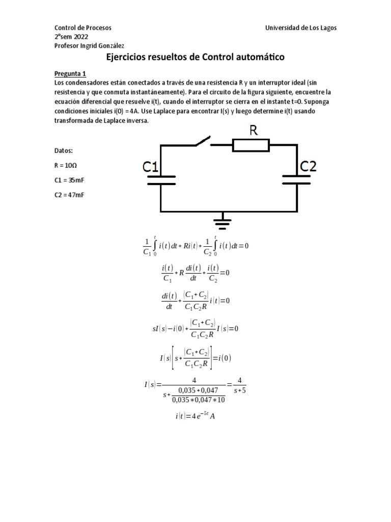 Ejercicios Resueltos Control Automatico | PDF | Ecuaciones | Electricidad