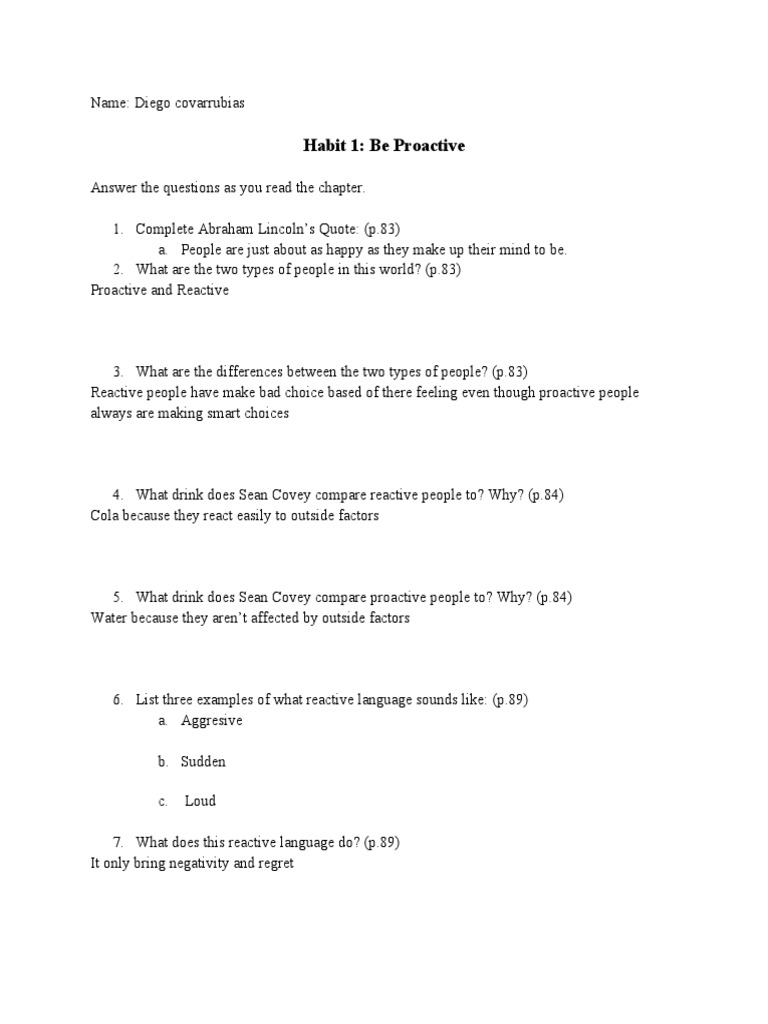 Reading Worksheet2 Habit 1 Be Proactive | PDF | Social Psychology ...