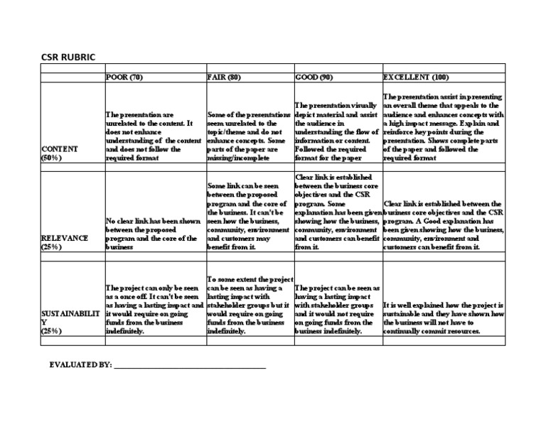 CSR Rubric New | PDF | Corporate Social Responsibility | Sustainability