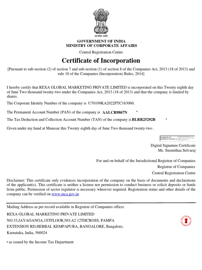 REXA ROC Certificate | PDF
