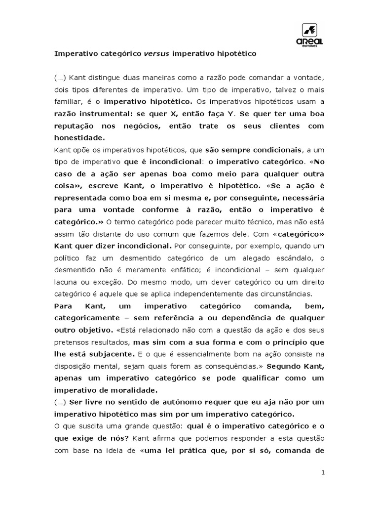 Imperativo - Categorico - Hipotetico Texto | PDF | Immanuel Kant | Teorias filosóficas