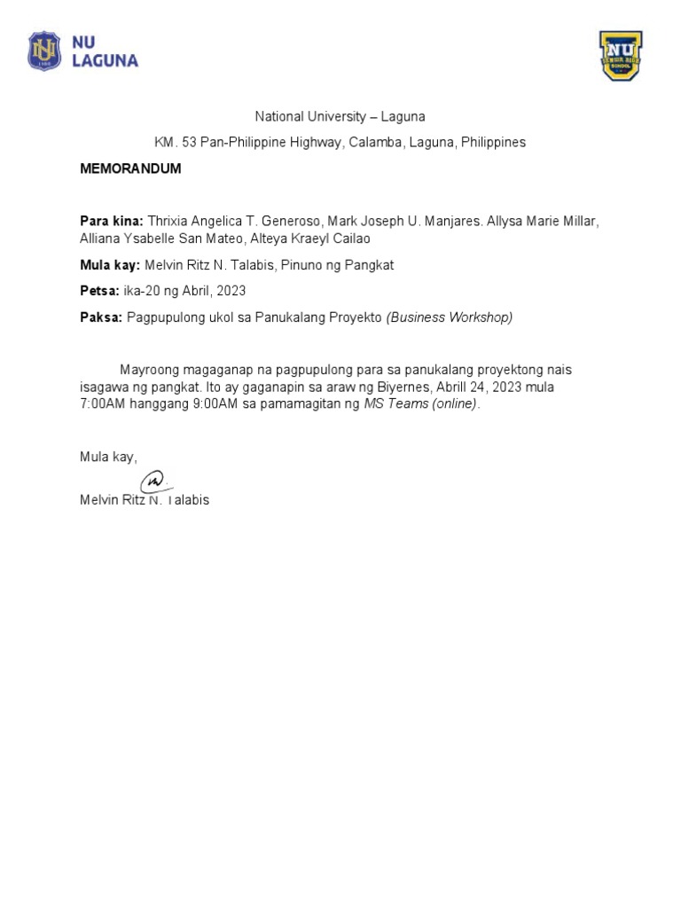 Memo - Filak | PDF