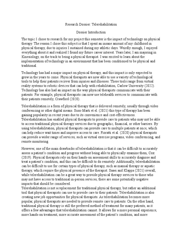 Final Draft Research Dossier | PDF | Physical Therapy | Artificial ...