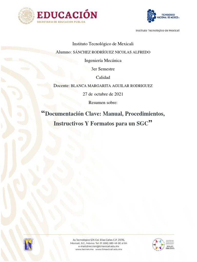 Documentación Clave: Manual, Procedimientos, Instructivos Y Formatos ...