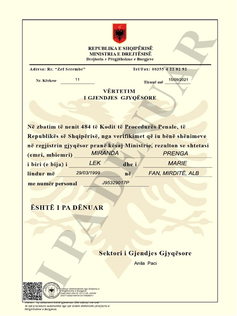Shënim: Ky Dokument Është Gjeneruar Dhe Vulosur Me Anë Të Një Procedure ...