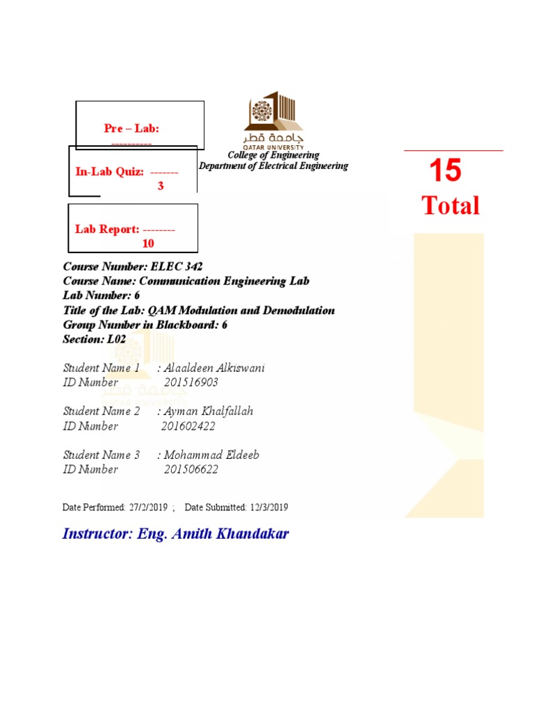 Analysis of QAM Modulation and Demodulation in a Communications Engineering Lab | PDF ...