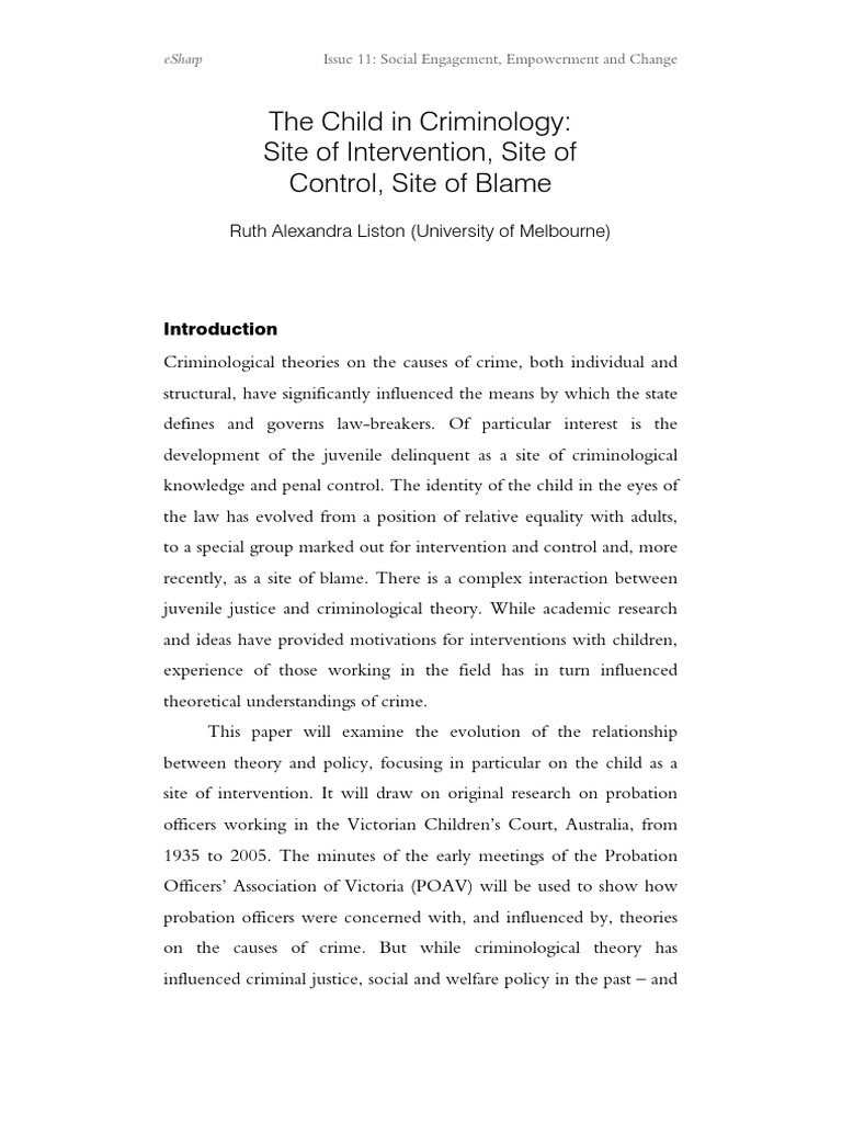 The Child in Criminology Site of Intervention Site of Control Site of ...