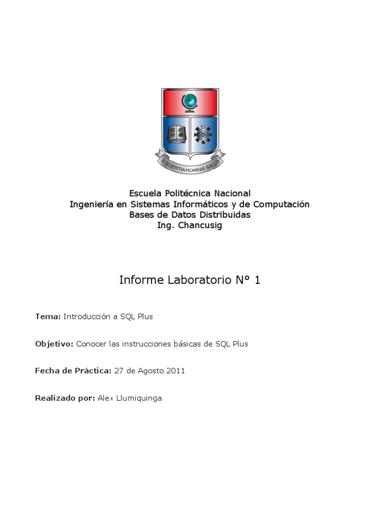 Informe 1 Bases de Datos Distribuidas - Introduccion SQL Plus | PDF | SQL | Bases de datos