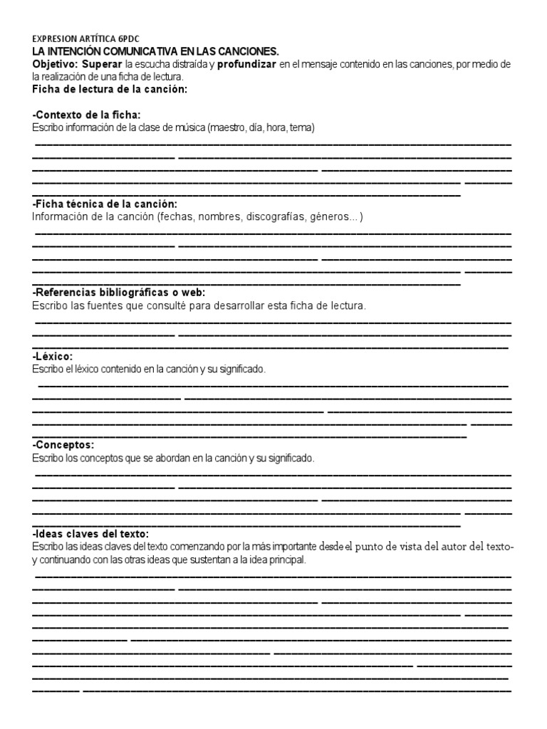 Ficha de Análisis de Canciones 6PDC | PDF | Comunicación | Cognición
