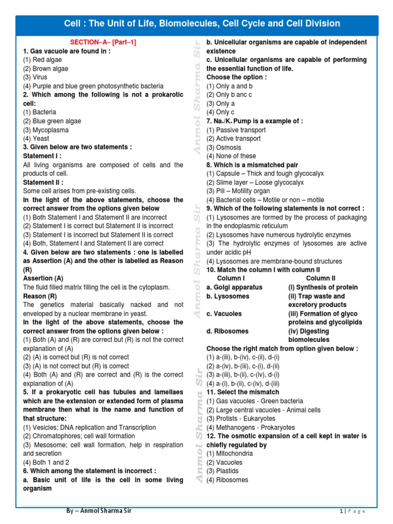 Class 11th UNIT 3 Cell Unit | PDF | Cell (Biology) | Cell Membrane