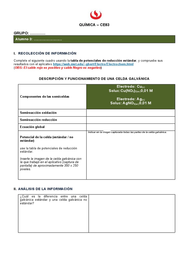 GRUPO: : Química - Ce83 | PDF