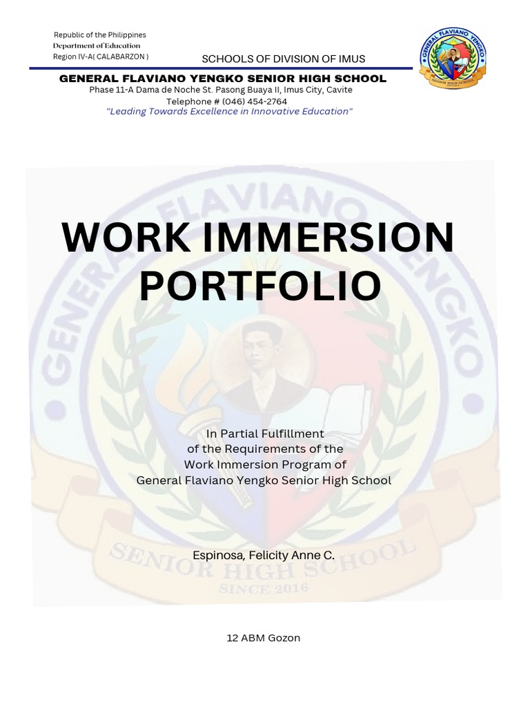 Work Immersion Portfolio: Schools of Division of Imus General Flaviano ...