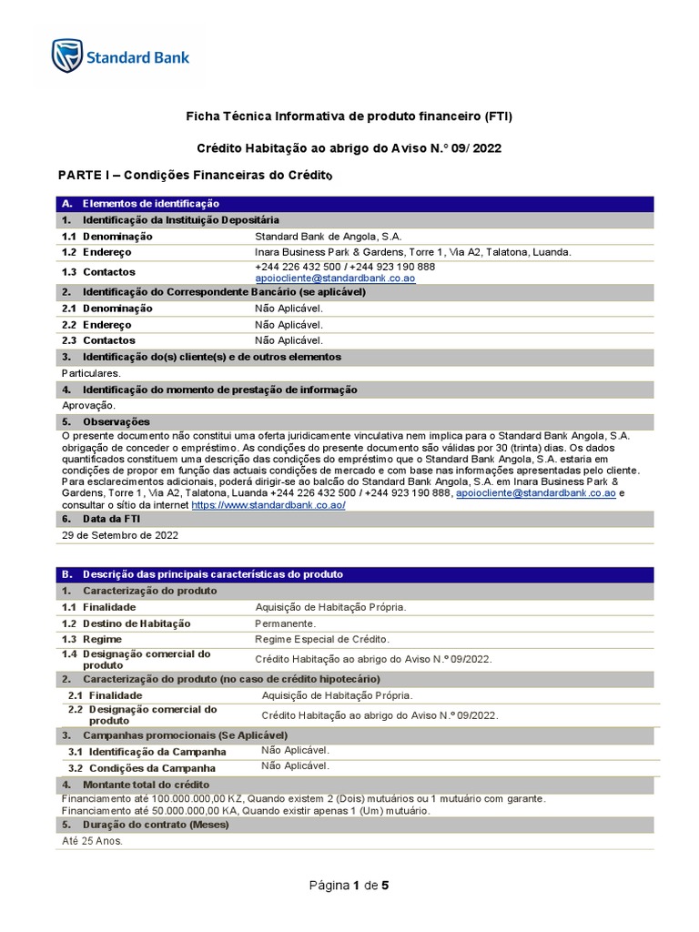 Crédito Habitação Standard Bank Angola | PDF | Empréstimos | Finanças e ...