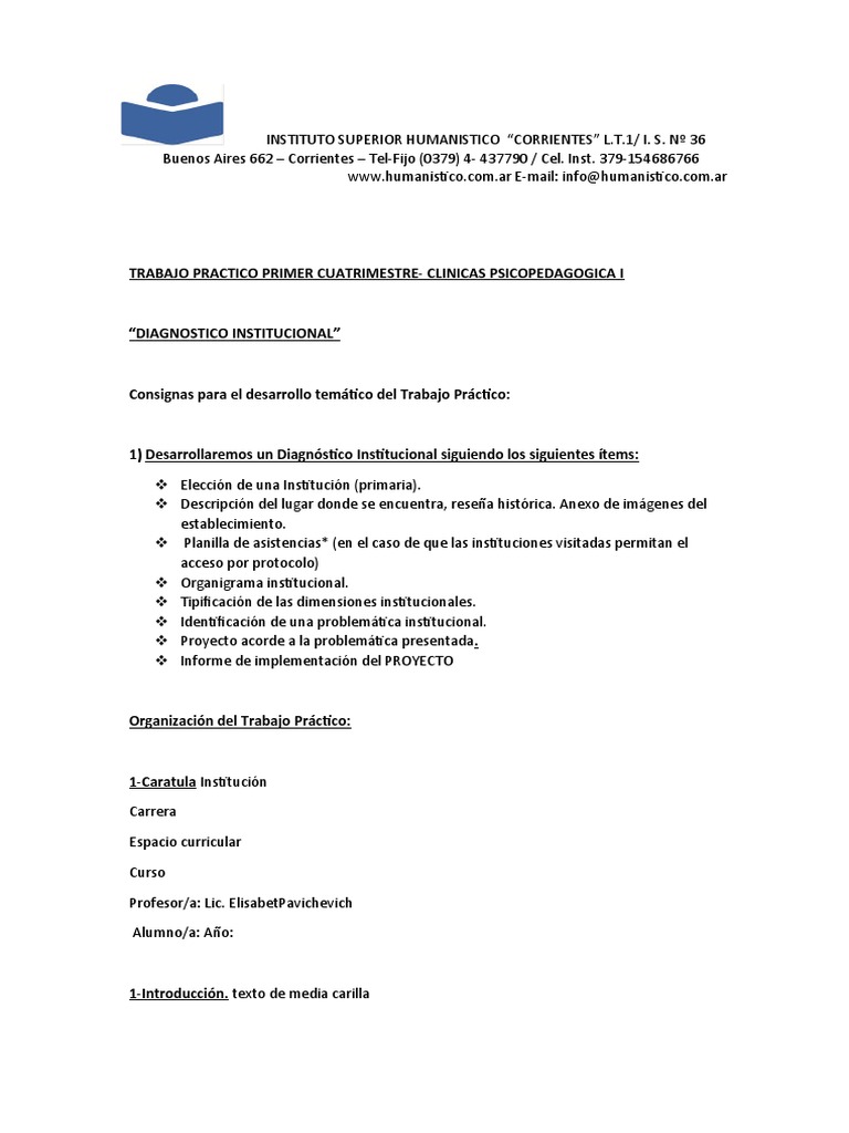 Trabajo Practico Primer Cuatrimestre-Diagnostico Institucional 2023 | PDF
