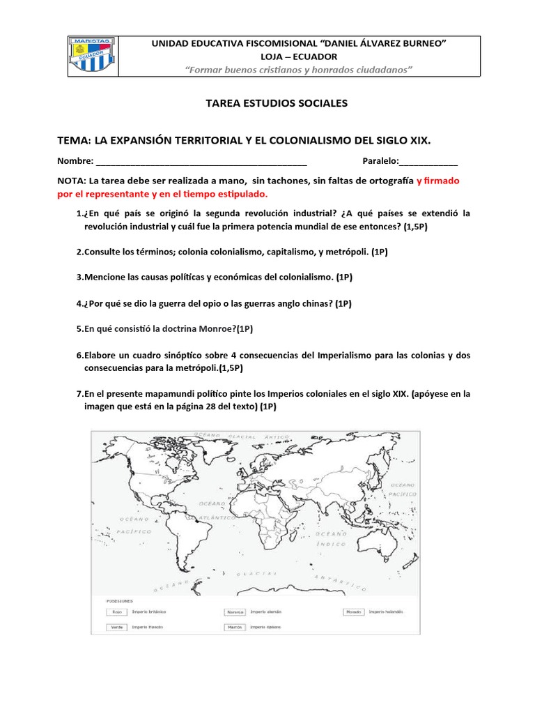 Tarea Expansión Territorial y Colonialismo S5.1P.1Q. | PDF
