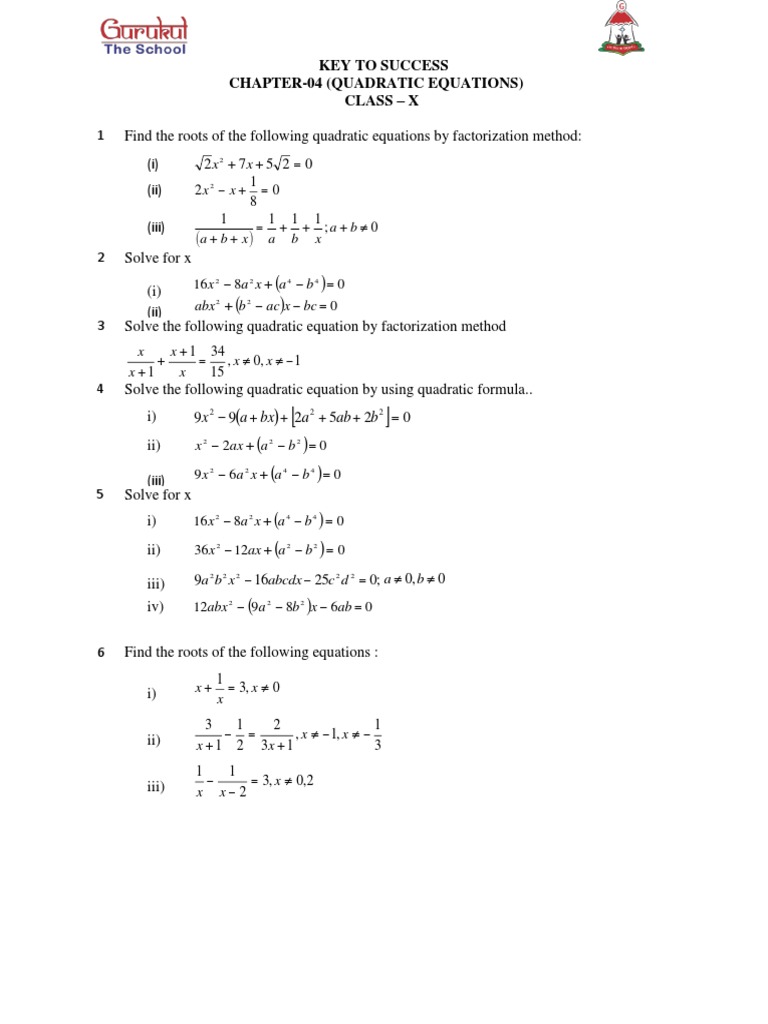 Quadratic Equation Worksheet | PDF | Numbers | Quadratic Equation