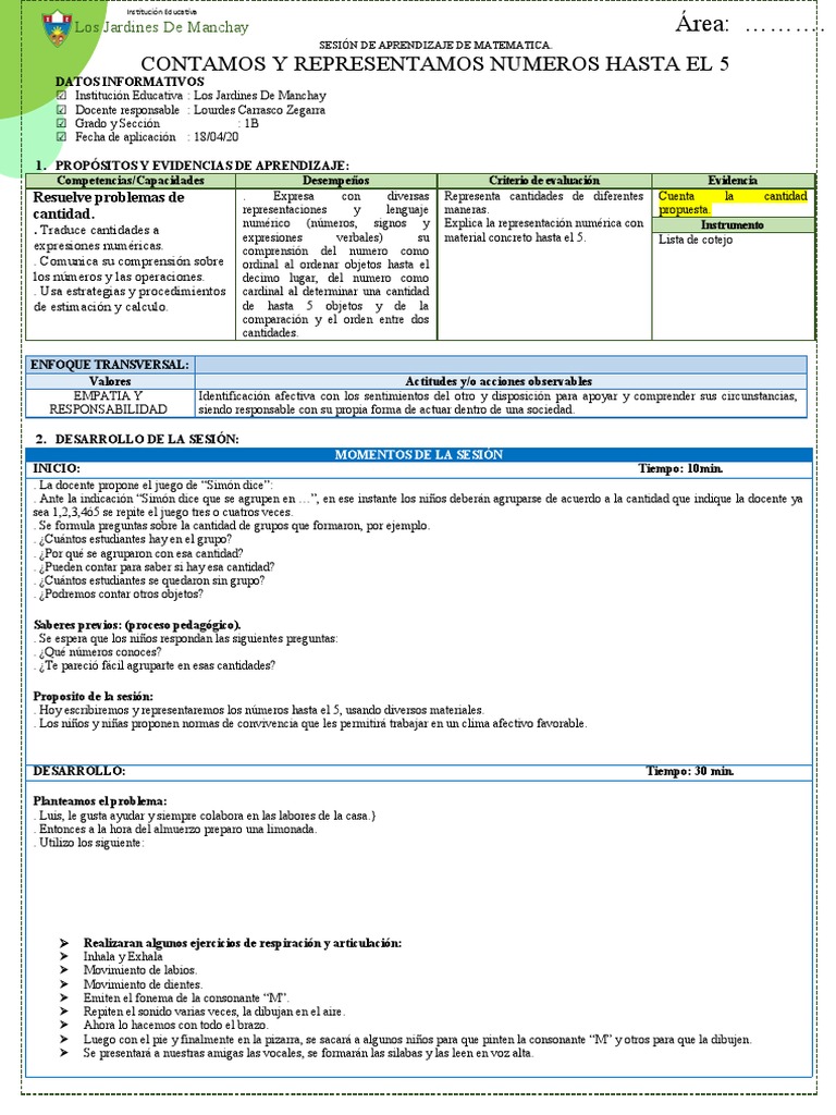 Representando y contando números hasta el 5 | PDF