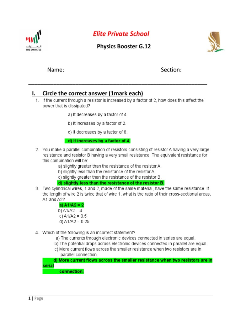 Yousif Jamal Al Naqbi 12BE - Booster Physics G.12general | PDF | Electrical Resistance And ...