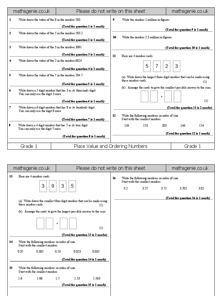 Mathsgenie - Co.uk Mathsgenie - Co.uk Please Do Not Write On This Sheet ...