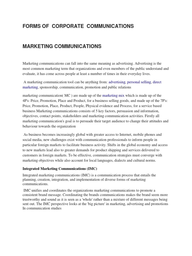 Types of Corporate Communication | PDF | Marketing Communications ...