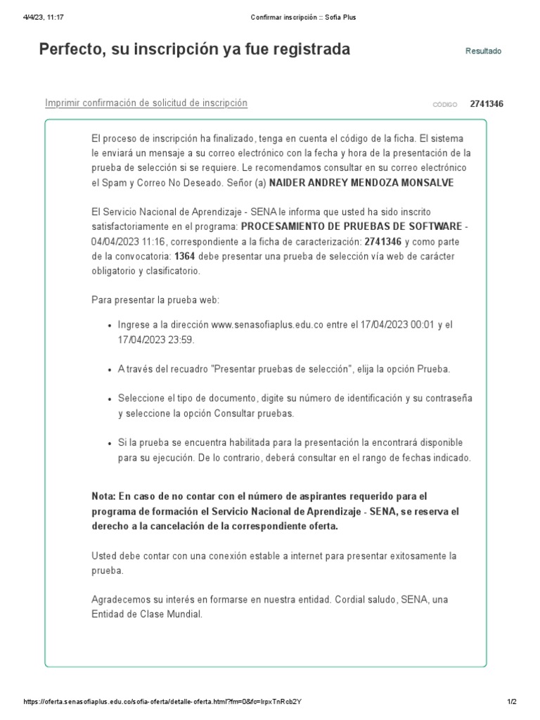 PROCESAMIENTO DE PRUEBAS DE SOFTWARE - Sofia Plus | PDF