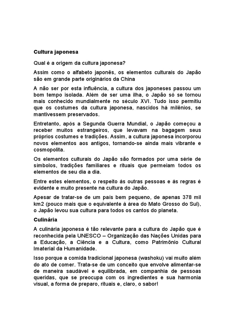 Cultura Japonesa | PDF | Japão