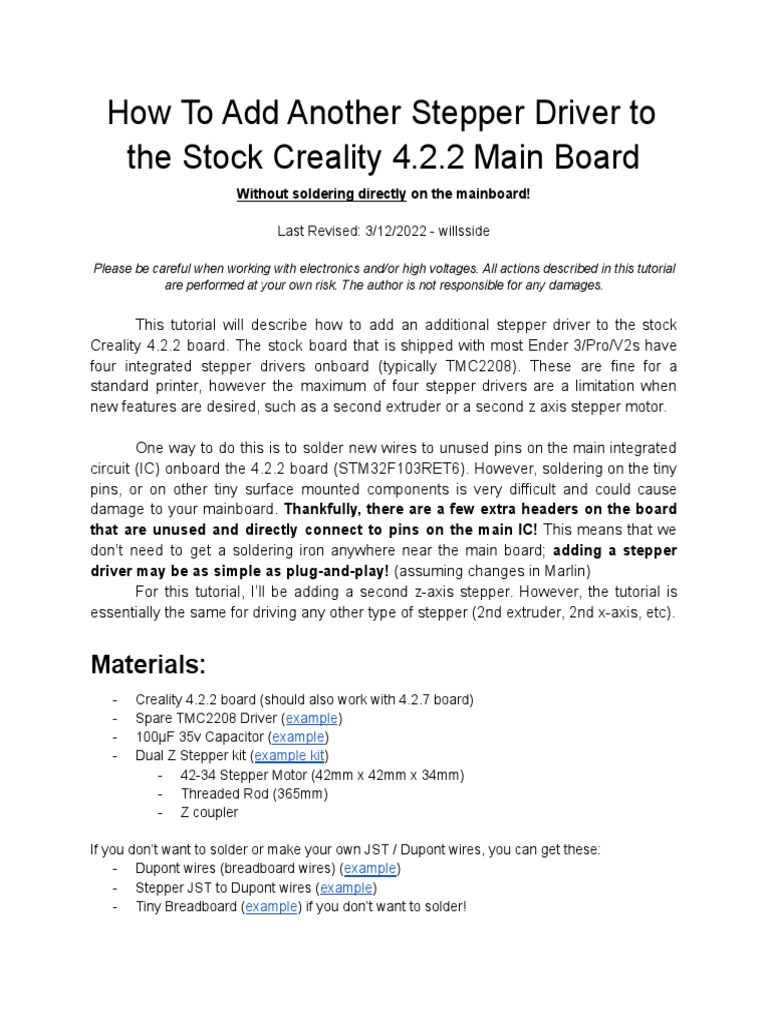 Custom Stepper Motor With Creality 4.2.2 Mainboard | PDF | Soldering ...