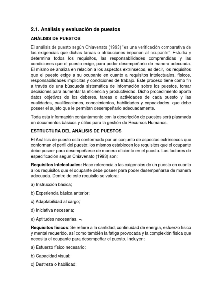 Analisis y Descripcion de Analisis de Puestos | Descargar gratis PDF | Gestión de recursos ...