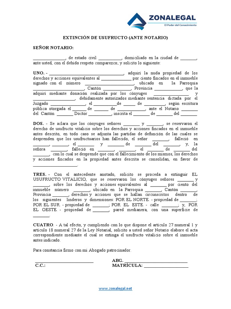 2.96.extincion de Usufructo Ante Notario | Descargar gratis PDF ...