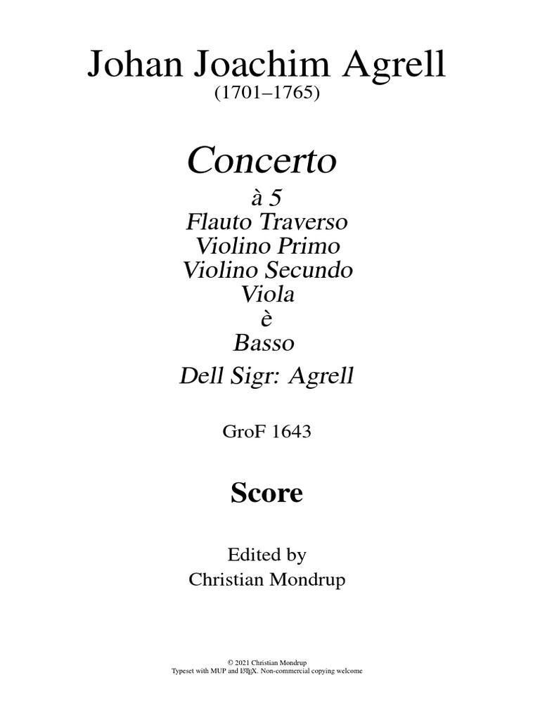 Agrell Flute Concerto Modern Score | PDF