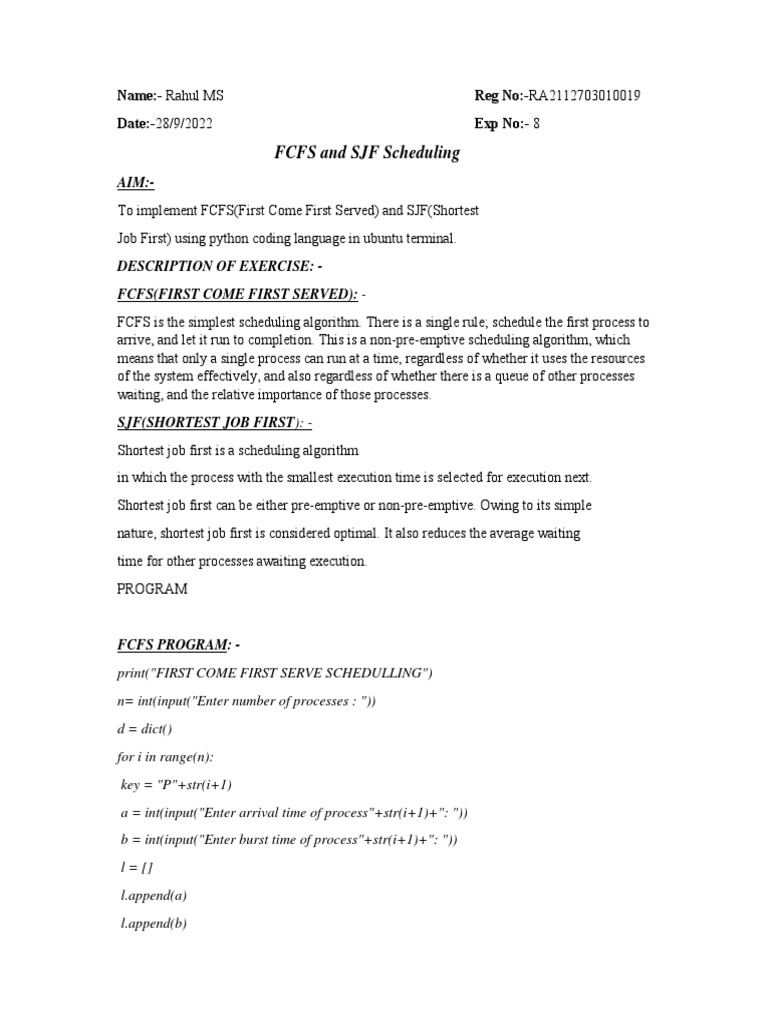 Exp8 RA2112703010019 | PDF | Scheduling (Computing) | Applied Mathematics